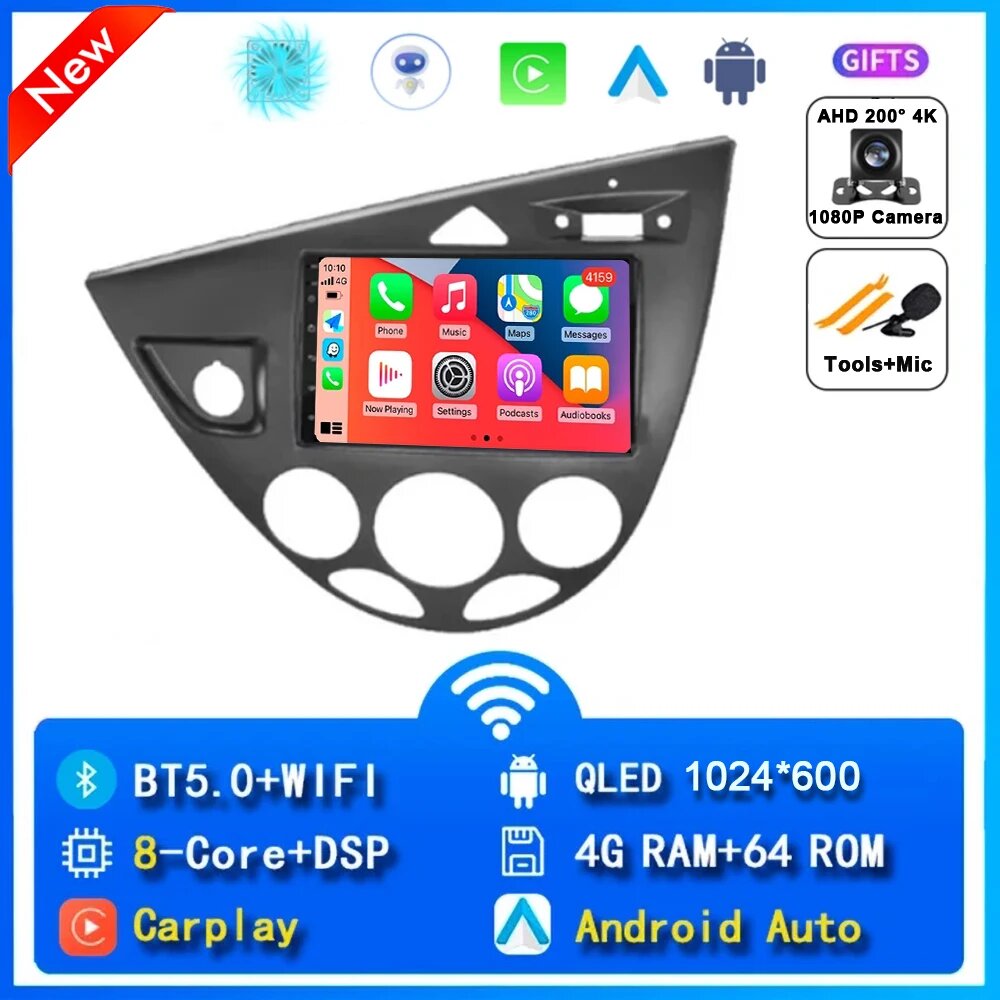 7-дюймовый Android 15 автомобильный радиоприемник для Ford Fiesta 1995-2001 Focus MK1 1998-2004 2 Din стерео мультимедийный плеер Carplay авторадио головное устройство 4G-64G CAM