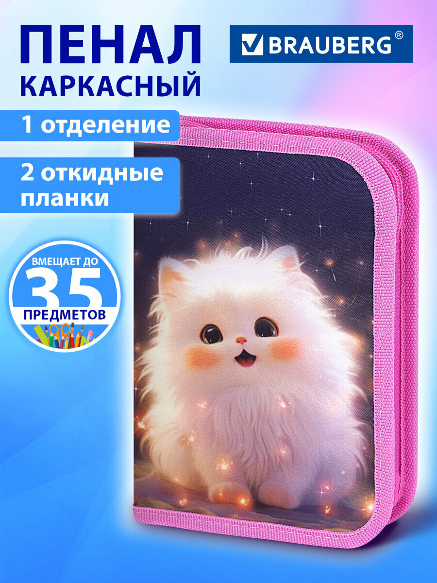 Пенал школьный для девочек для карандашей и ручек с 1 отделением, 2 откидными планками, канцелярия для школы, 21х14 см, Brauberg, 273527