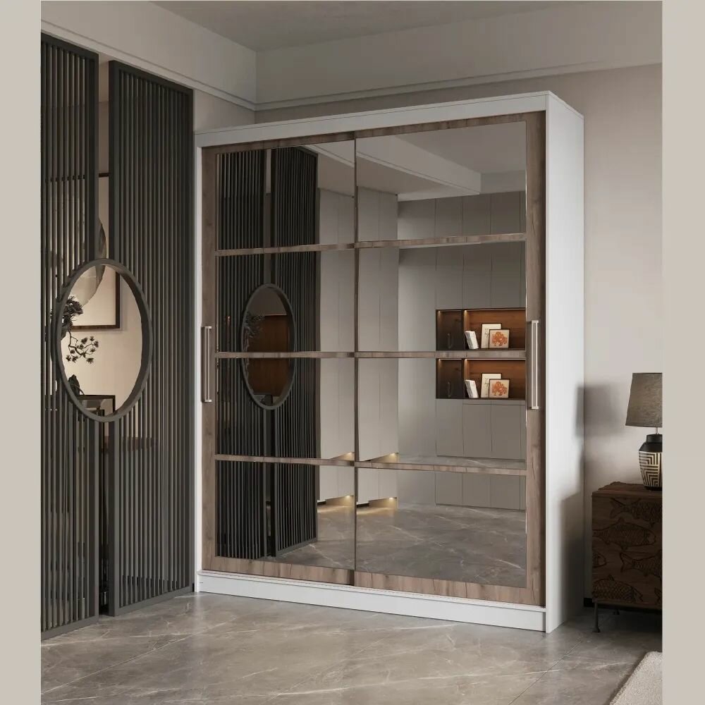 Шкаф-купе Гранд 1 1,6м Зеркало 2шт Белый/Дуб горный