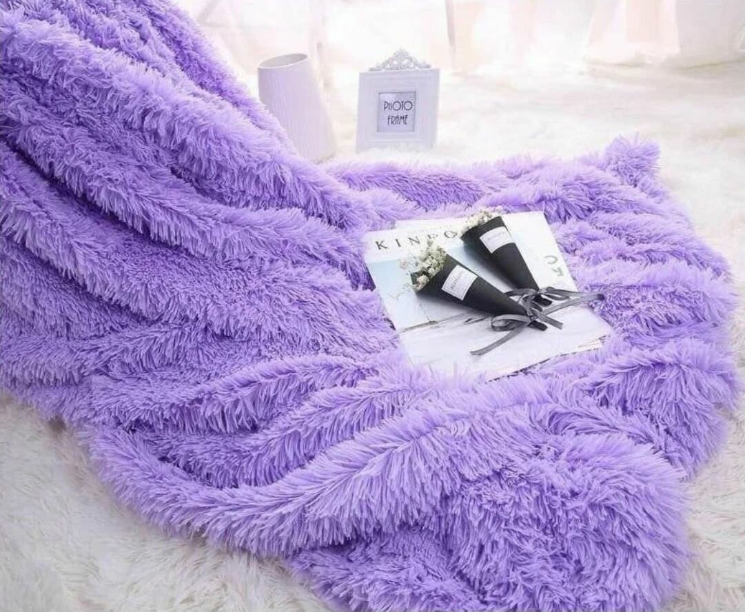 Плед покрывало пушистый мех травка 200х220 см Светло-Фиолетовый, нежный, пушистый