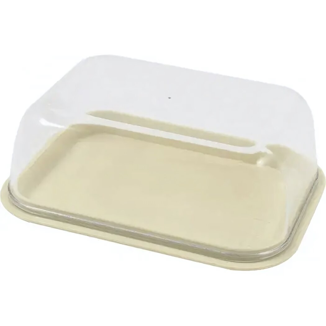 Масленка двухсторонняя с герметичной крышкой, пластик, 14.5х5.5 см, молочный цвет