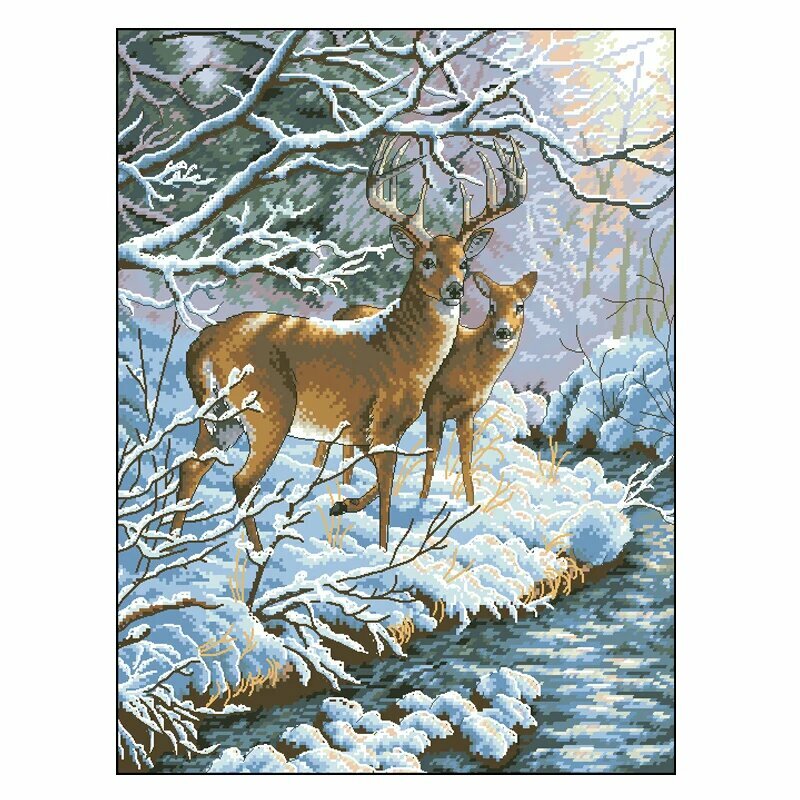 Набор для вышивки крестом Amishop, Клинцид Олень, Зимний утренний снег 14CT unprint canvas