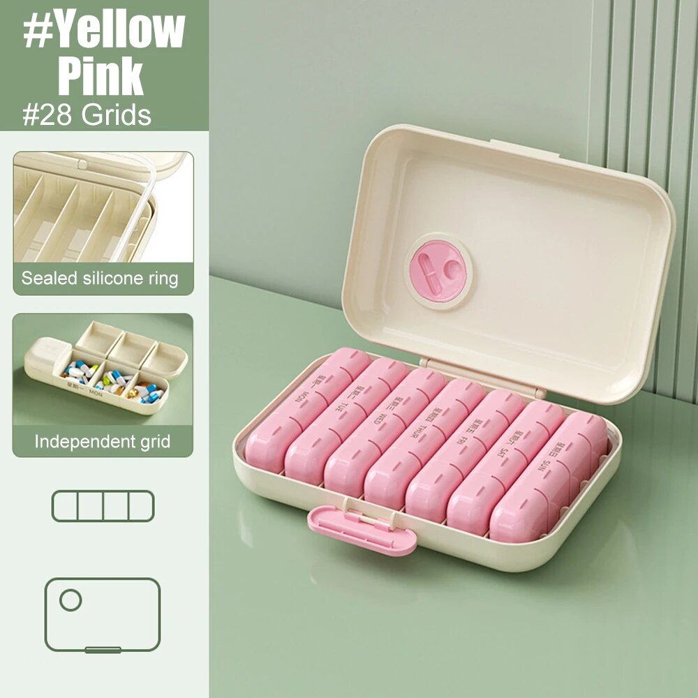 Органайзер для таблеток #Yellow Pink #28 Grids