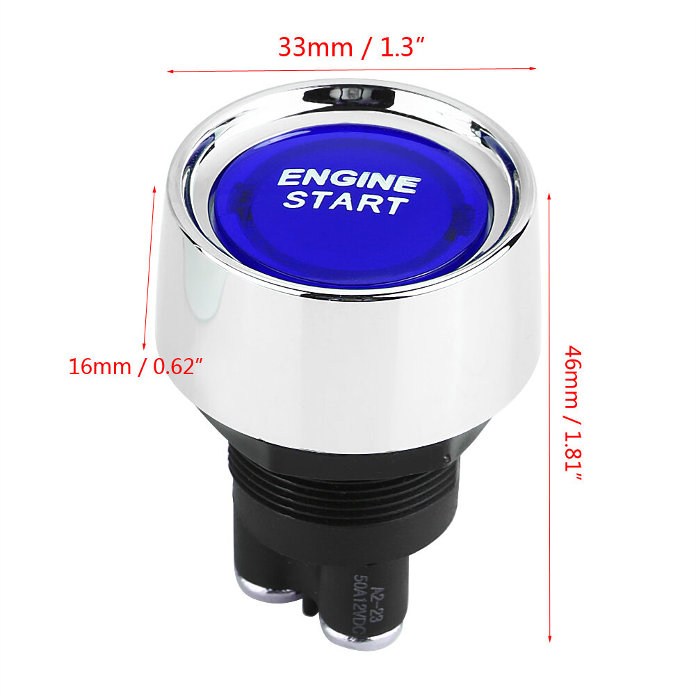 Push Button Ignition: 12V-24V Universal Car Start Switch with Blue LED - High 50A Capacity for Easy Direct-Fit Installation in Vehicles