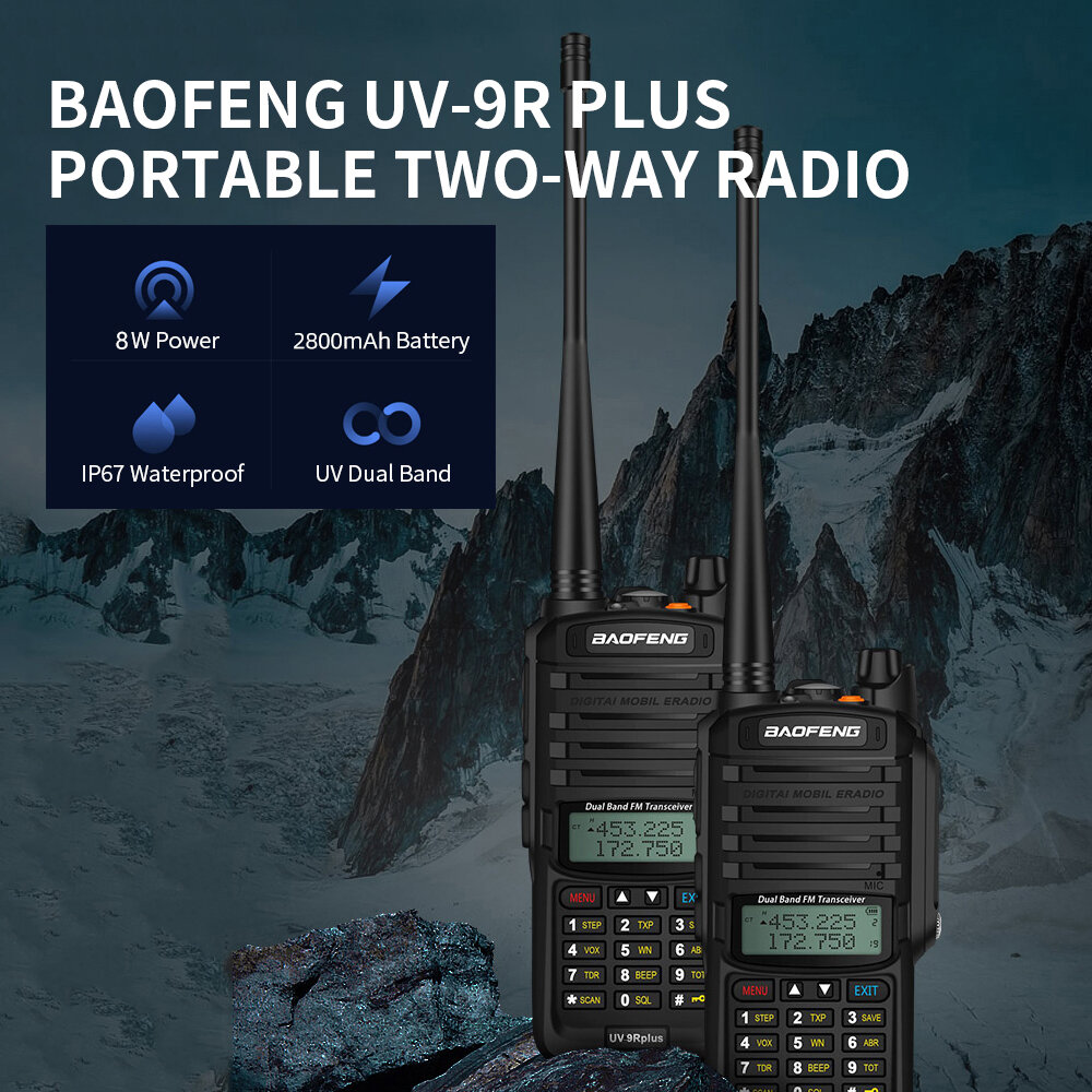 BAOFENG UV-9R Plus портативная двухсторонняя радиостанция двухдиапазонная портативная рация FM-трансивер IP67 водонепроницаемый пылезащитный штекер EU