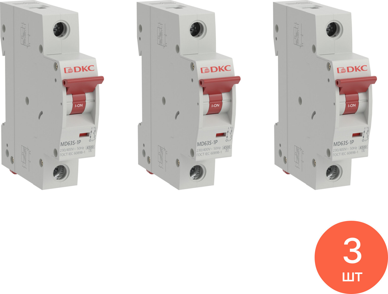 Автоматический выключатель DKC / ДКС YON MD63S max модульный, 1P 20А характеристика С, 4.5кА, MD63S-1PC20 / электроавтомат (комплект из 3 шт)