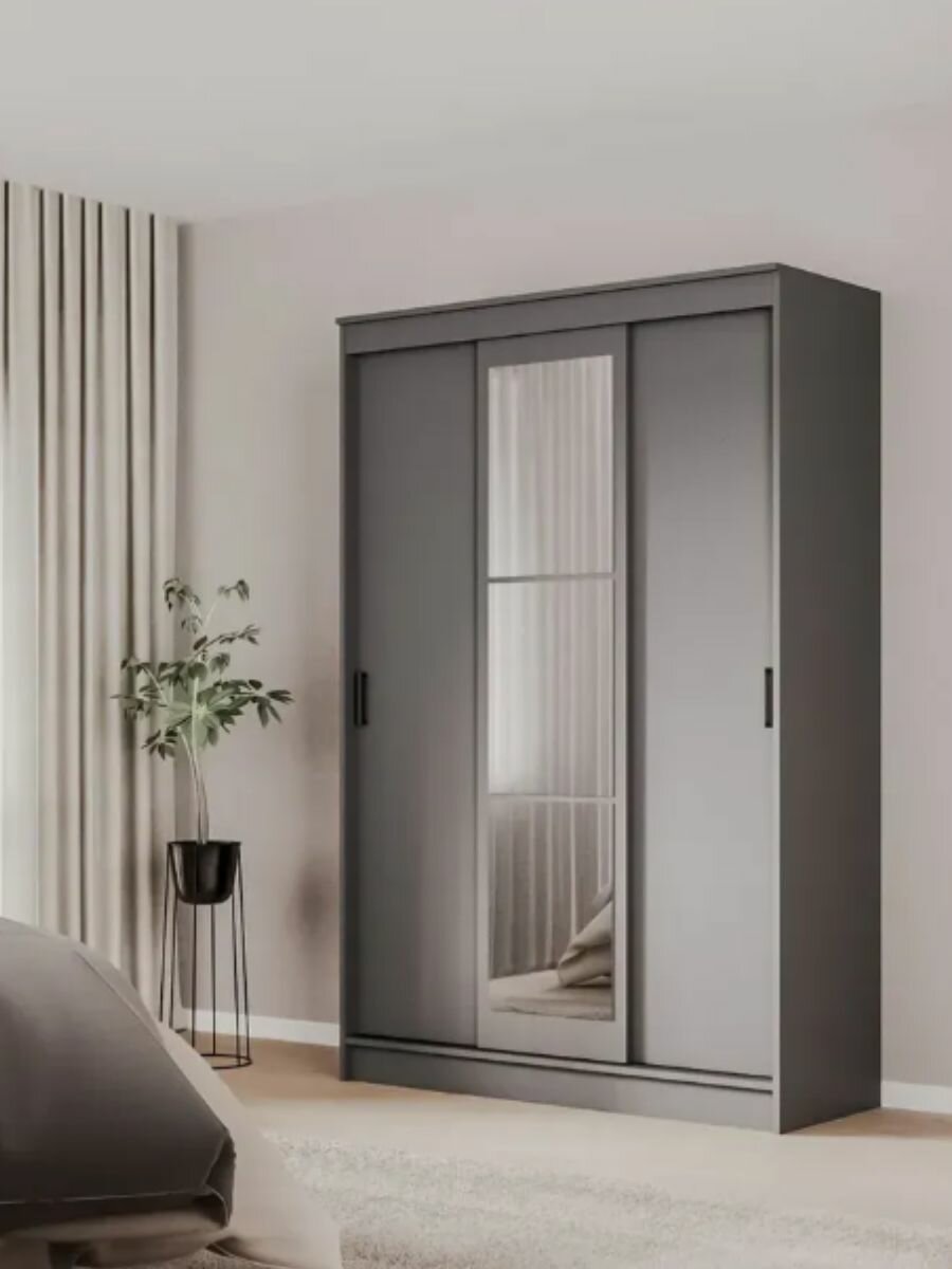 Шкаф-купе Бруно 6 графит ЛДСП с зеркалом 1310х2000х502 мм для дома и дачи