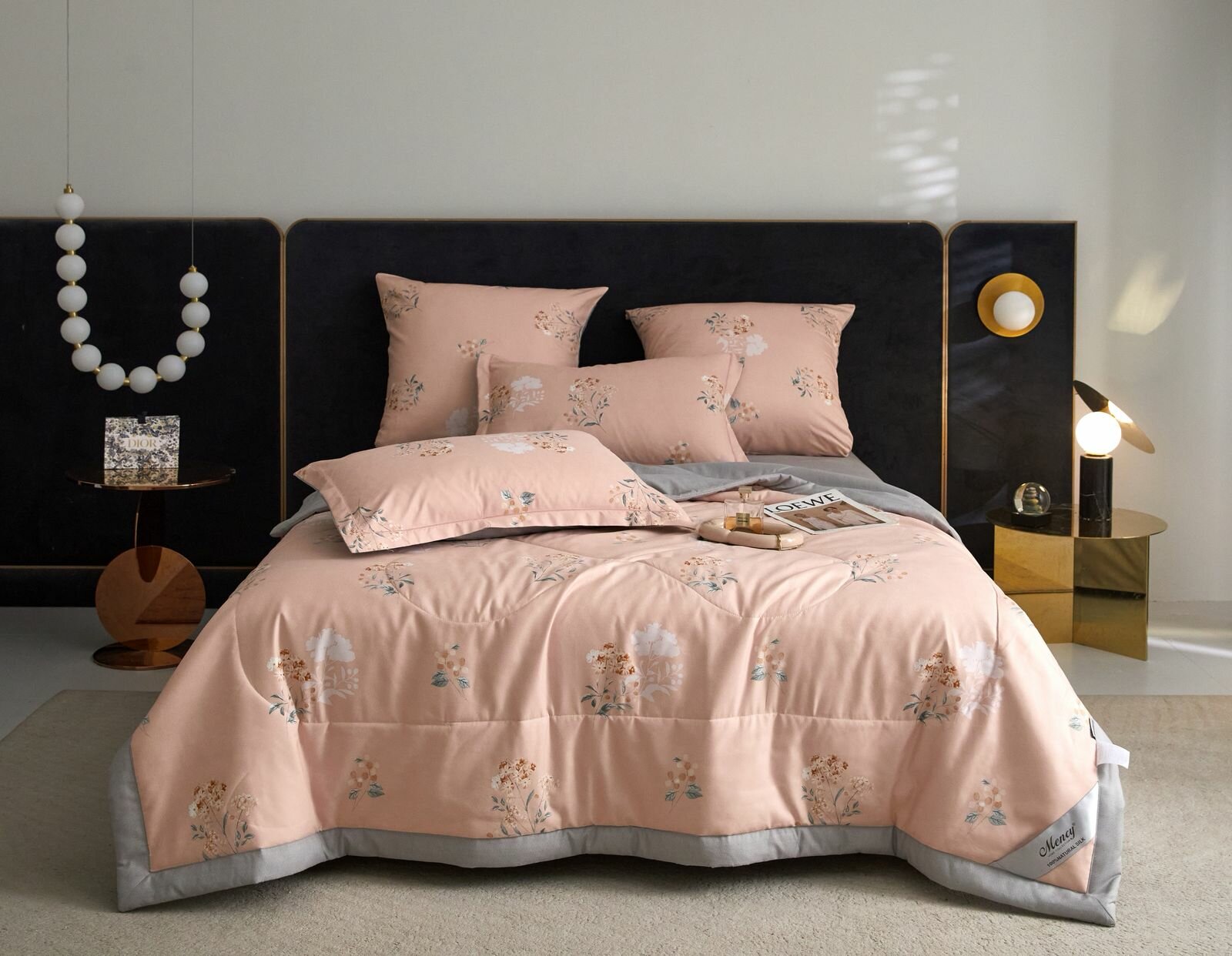 Комплект Постельного белья с одеялом Mency Евро - Розовый Цветы/ Евро /одеяло 200х220/ Простыня 220-240 / 4 Наволочки 50x70-2, 70x70-2