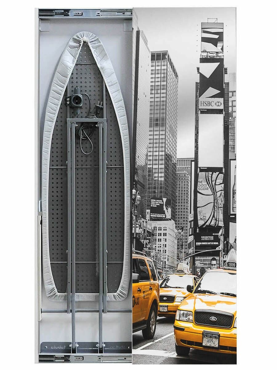 Встроенная гладильная доска Табула Принт (Такси) выбеленный дуб купе право