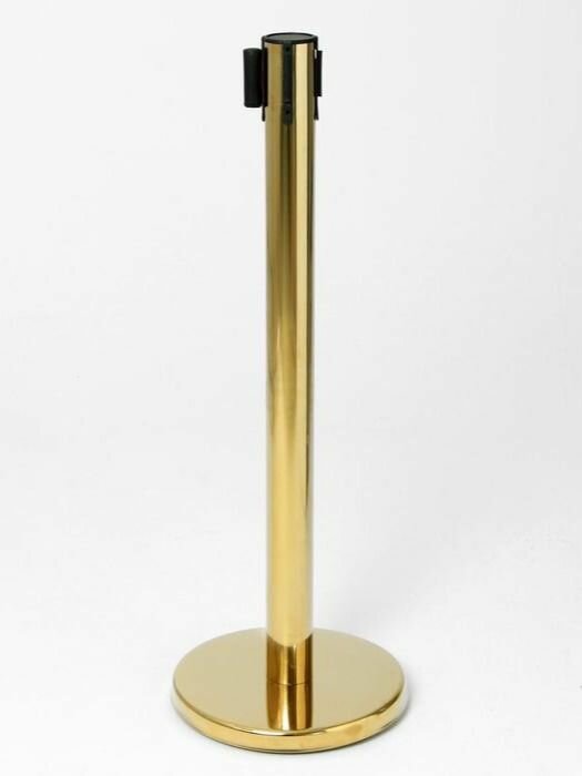 Стойка ограждения золотая, с красной вытяжной лентой 180 см, высота 90 см, d 6 см, напольный d 32 см