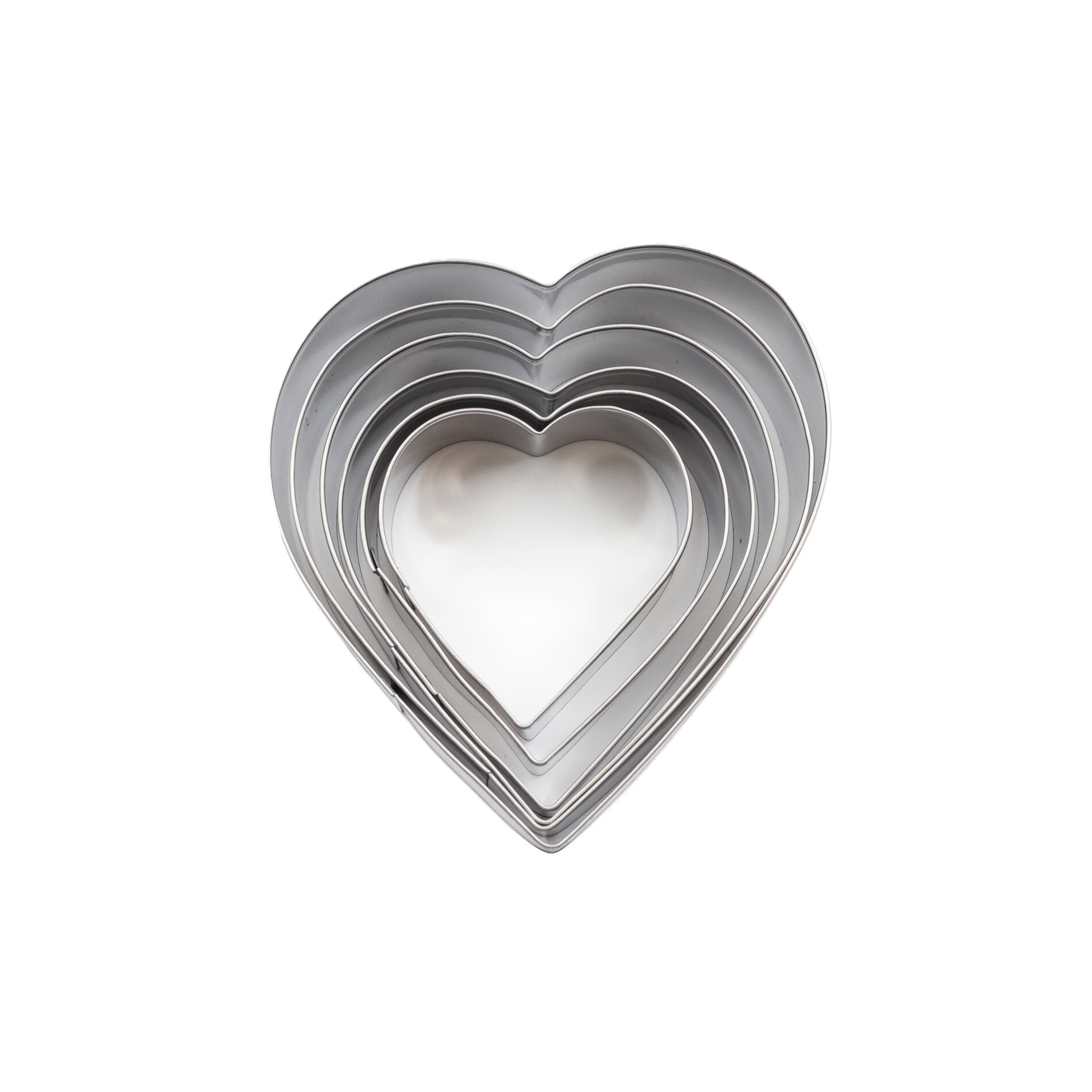 Набор вырубок форм для приготовления пряников и печенья, Сердце, 4.5-8.5 см, 6 штук, нержавеющая сталь, Paderno.