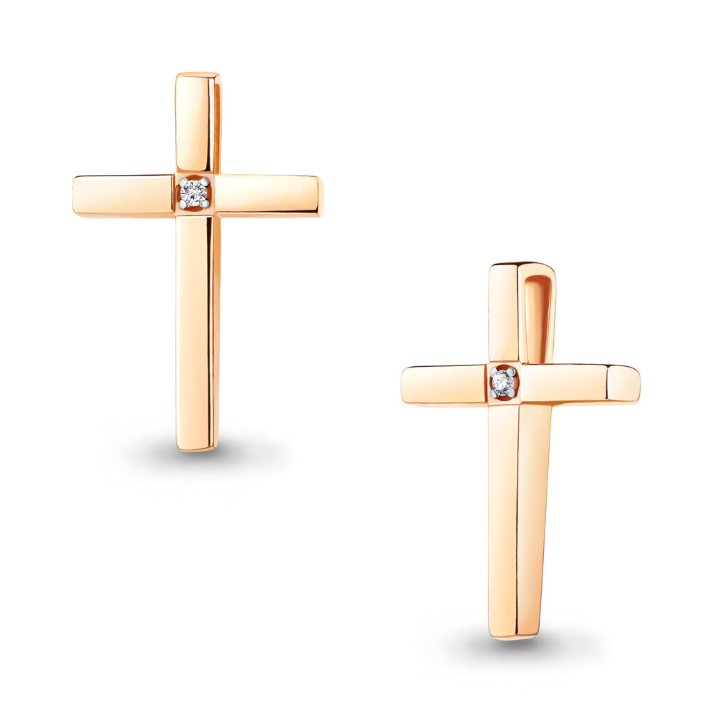 Крестик, серебро, 925 проба, родирование, золочение, бриллиант