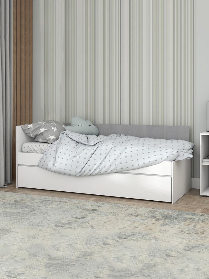 Кровать «Юпитер», 2 спальных места, 2042×837×790 мм, цвет белый/бетонный камень