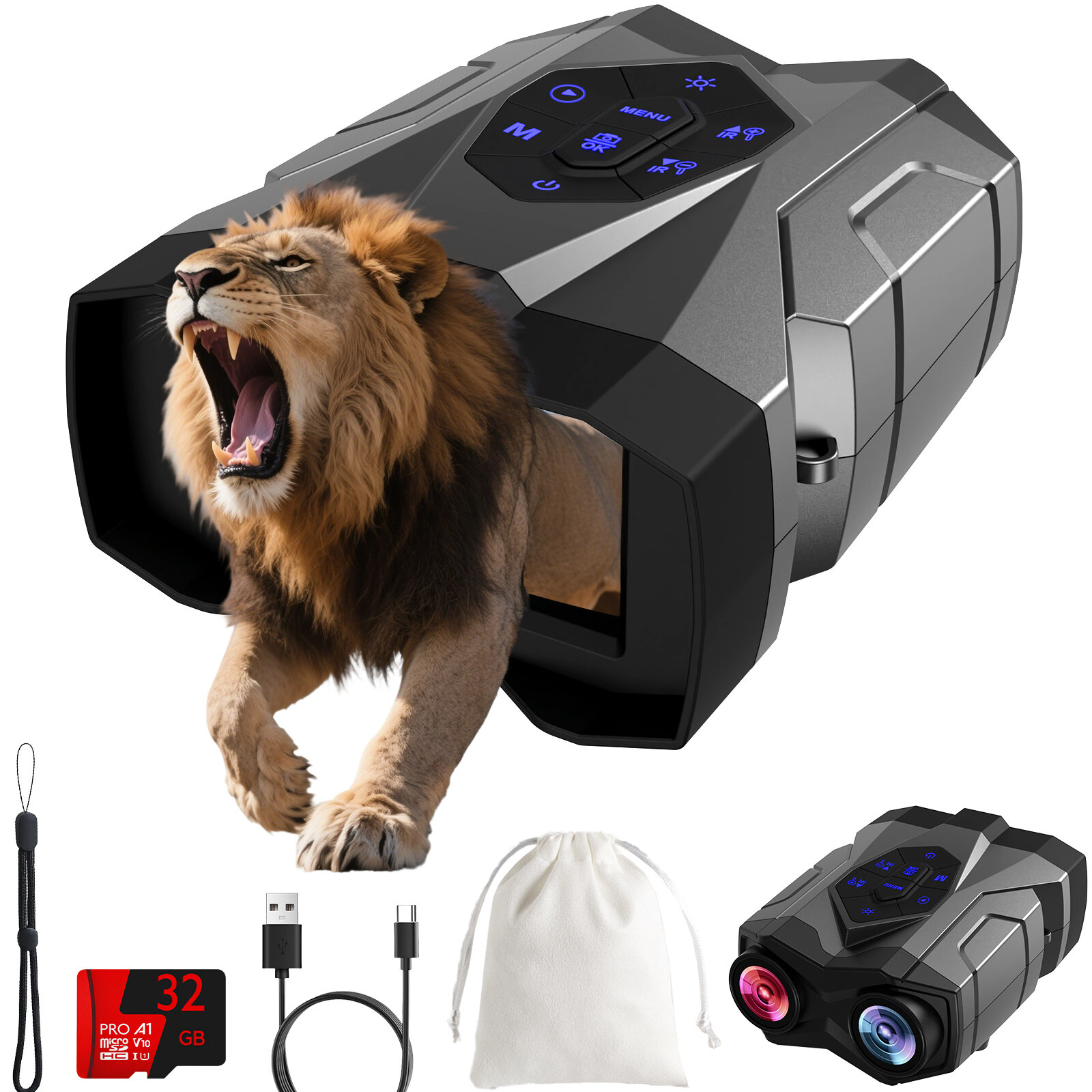 Бинокль "Прибор ночного видения", 16x увеличение, ИК-подсветкой, 4.3" TFT-экран