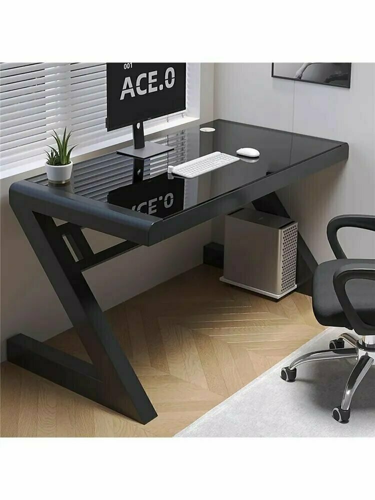 Компьютерный стол, письменный стол, черный, закаленное стекло, 100х50х75см