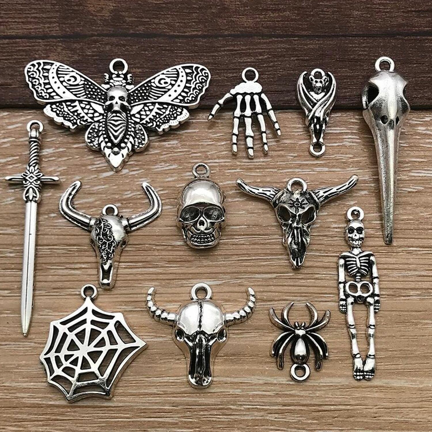 Набор Для Создания Украшений Хэллоуин: 12 Шт. Шармов Со Змеями, Черепами, Летучими Мышами И Паутинами Для Изготовления Браслетов И Ожерелий