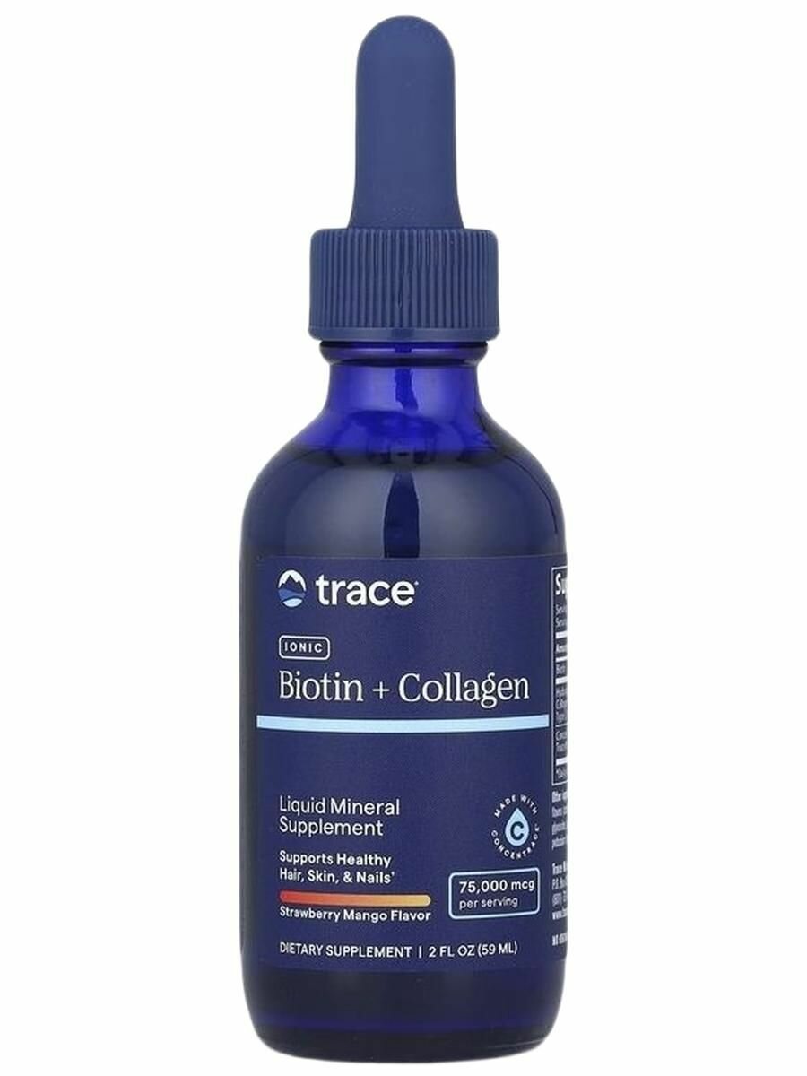 Trace Minerals Ionic Biotin + Collagen 59ml, Биотин + Коллаген