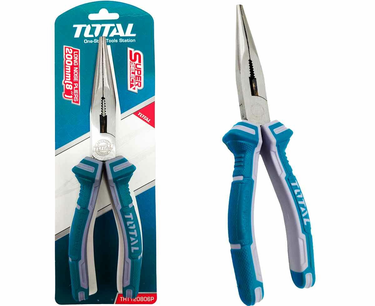 Длинногубцы TOTAL, THT120806P, 200мм, хромированные, с режущей кромкой