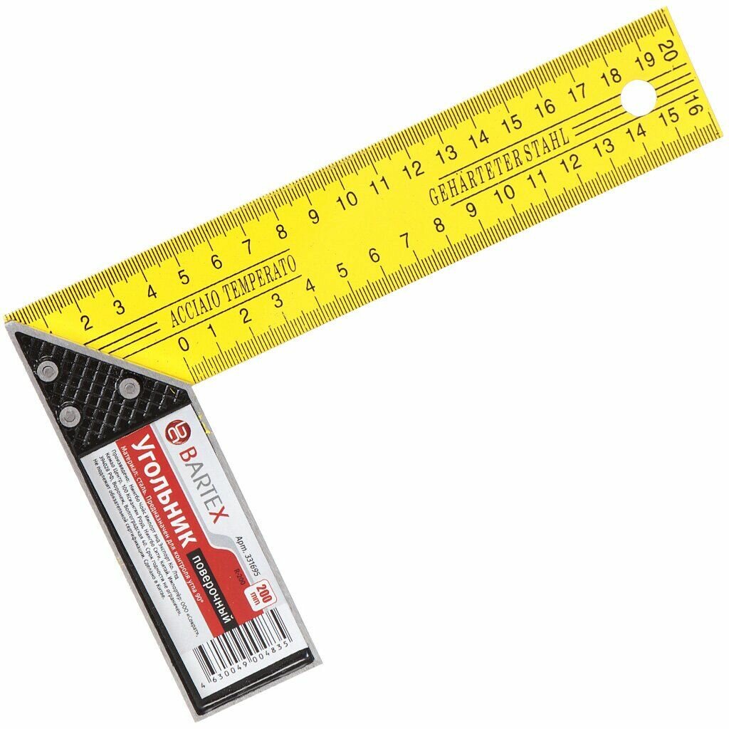 Угольник Bartex 200 мм, металлический с двумя плоскими рабочими поверхностями