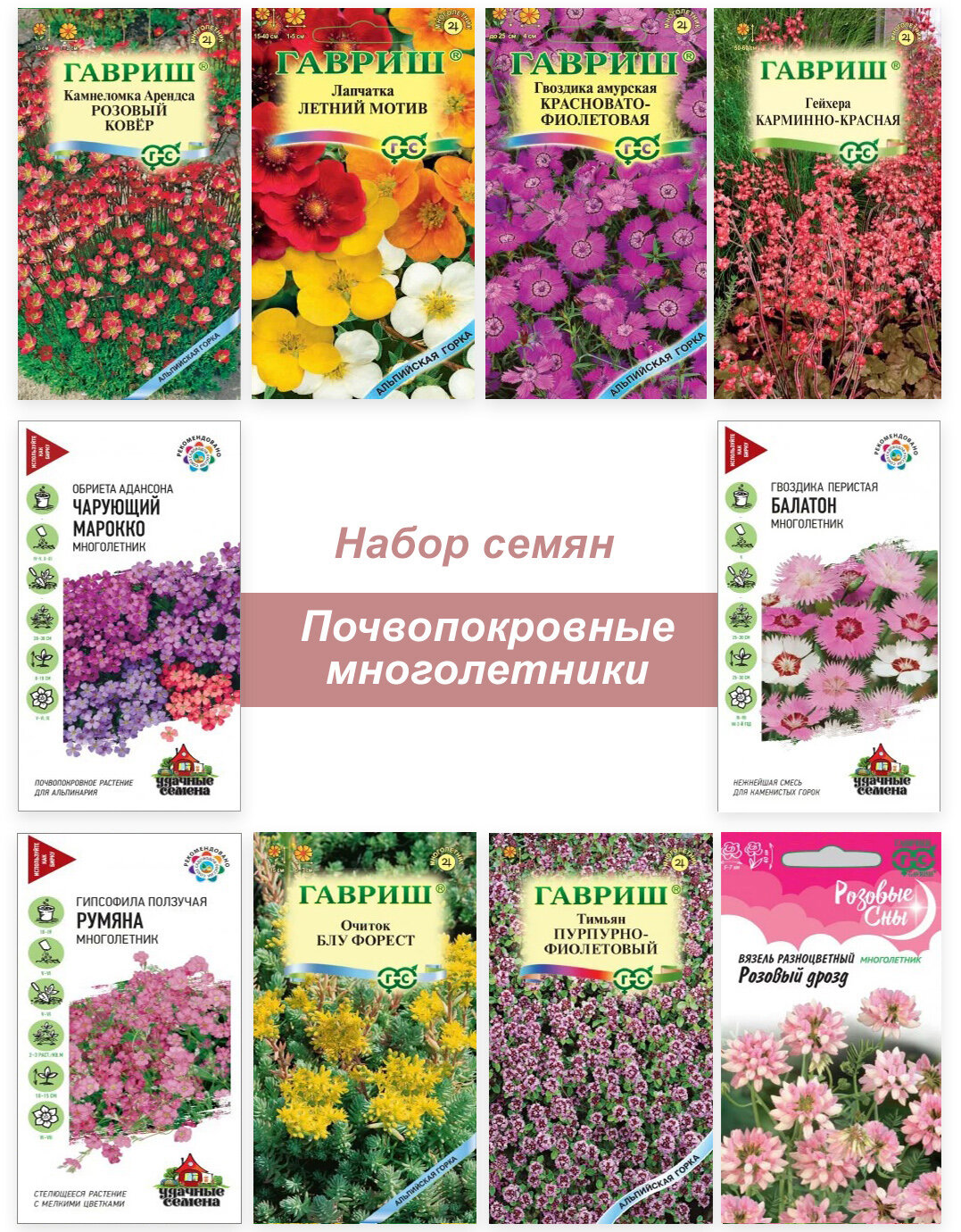 Набор семян, семена почвопокровных многолетних цветов для сада