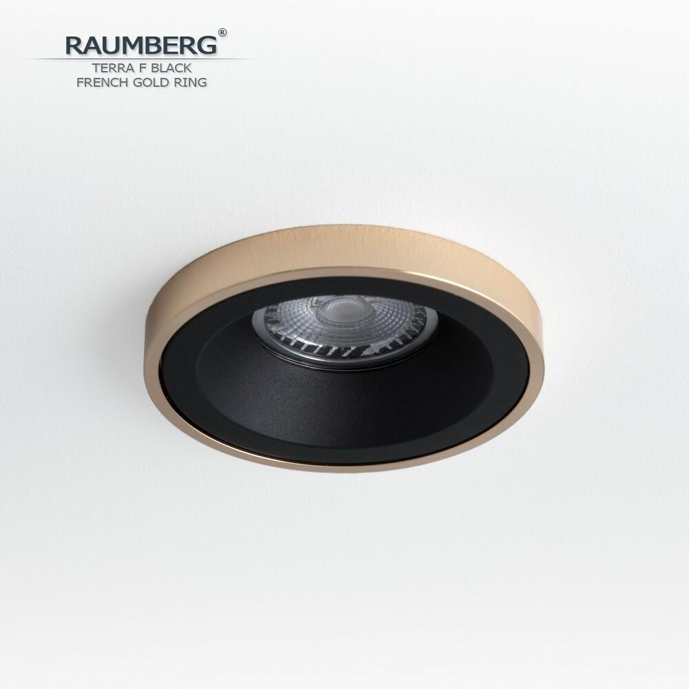 Встраиваемый неповоротный светильник RAUMBERG TERRA F Black French gold, цвет- черный с внешним кольцом цвета золото, под светодиодную лампу GU10