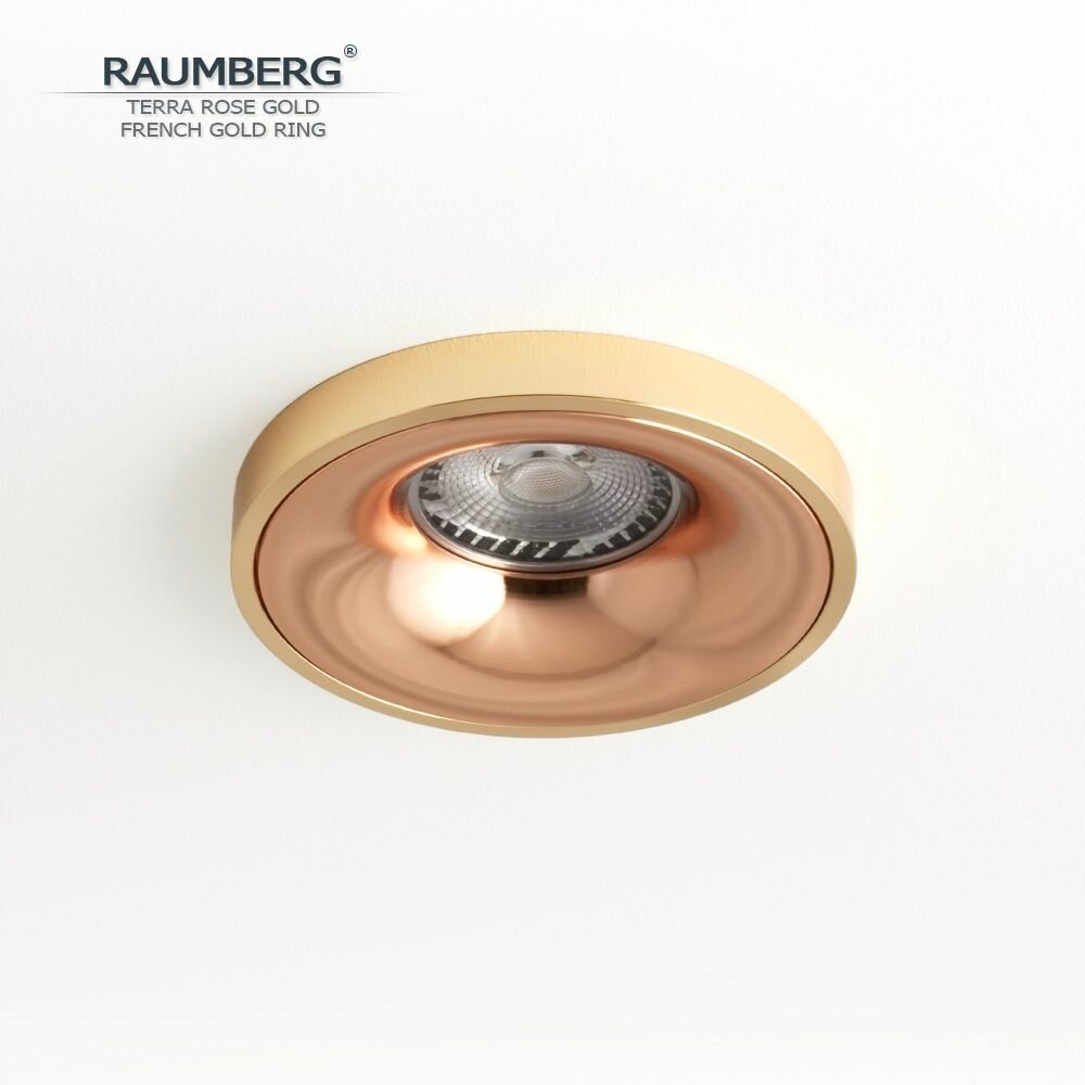 Встраиваемый неповоротный светильник RAUMBERG TERRA Rose Gold French gold, цвет- розовый золотой с внешним кольцом цвета золото, под светодиодную лампу GU10