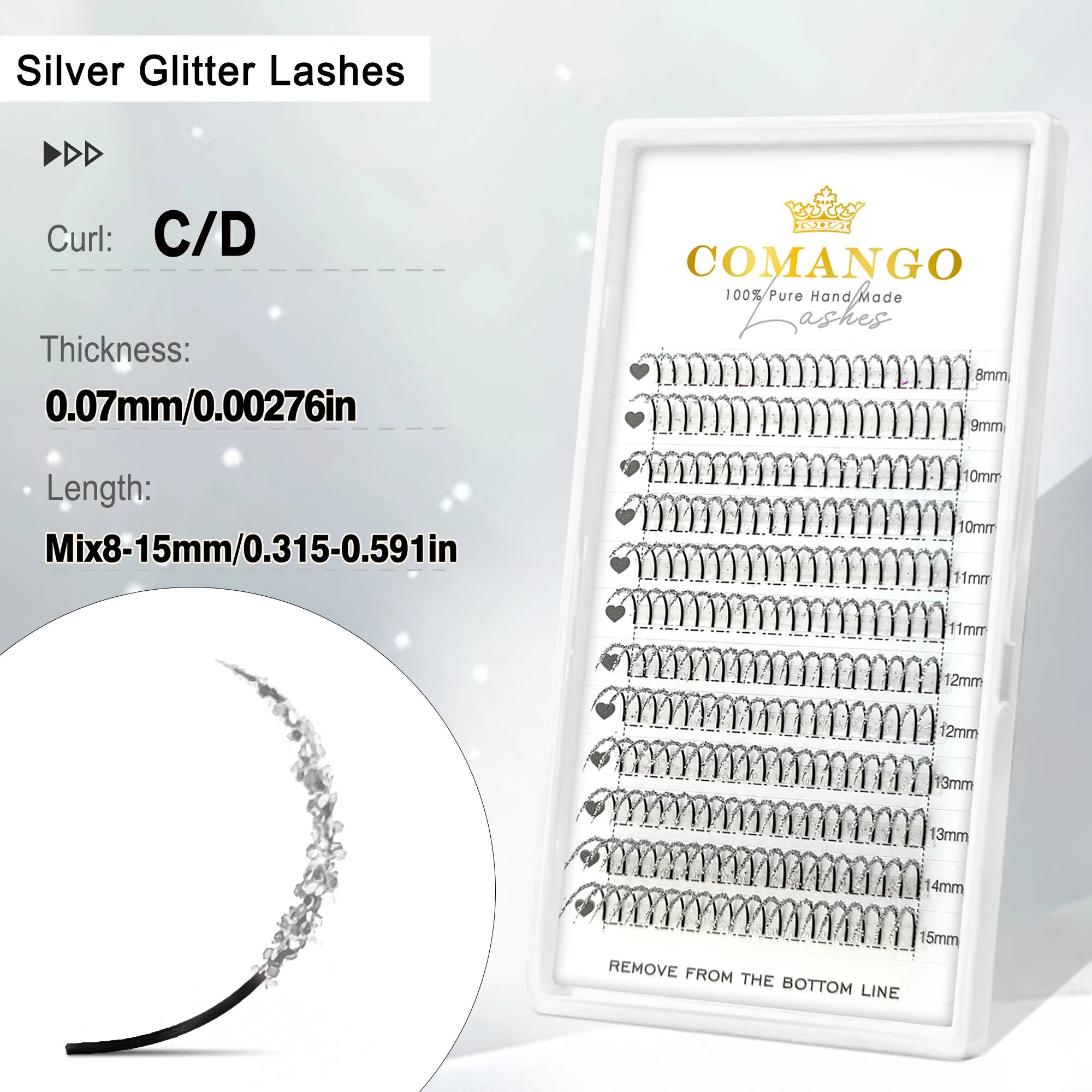 CoMango блестящие накладные ресницы с шипами серебристо-фиолетово-голубо-розовые D, Sliver