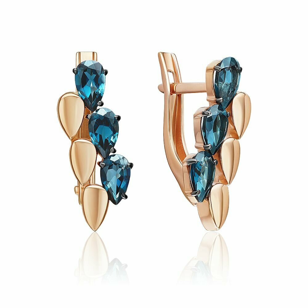 Серьги, красное золото, 585 проба, топаз