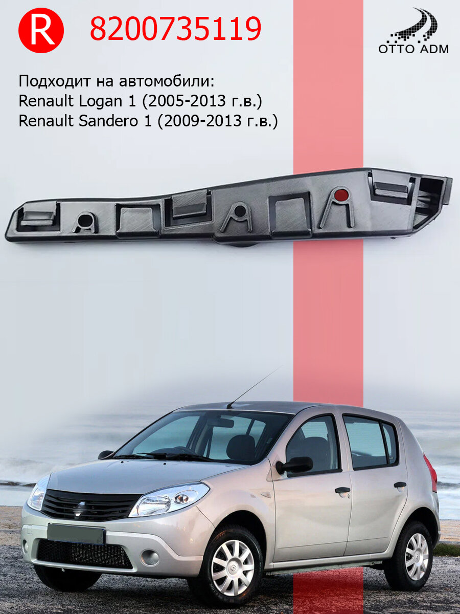 Крепление переднего бампера правое для Рено Сандеро Логан 1, Кронштейн бампера правый Renault logan Sandero 09-2014