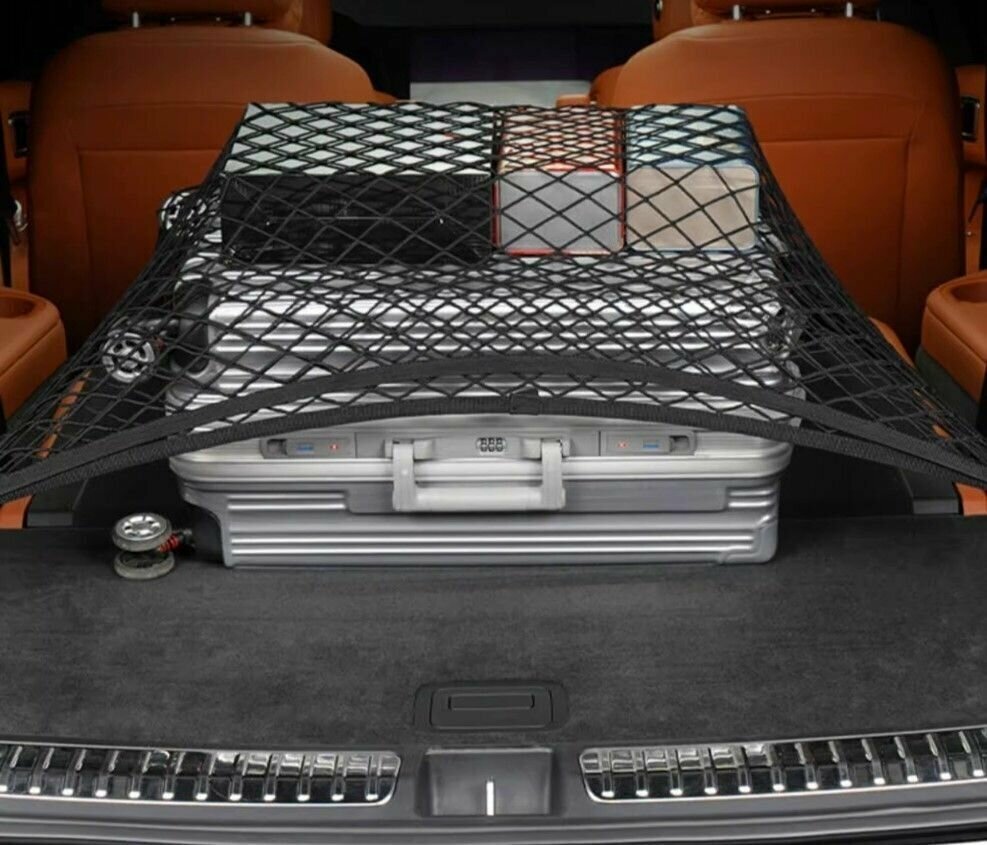 Сетка в багажник автомобиля двойная прошитая со всех сторон эластичная, в два уровня 100х60