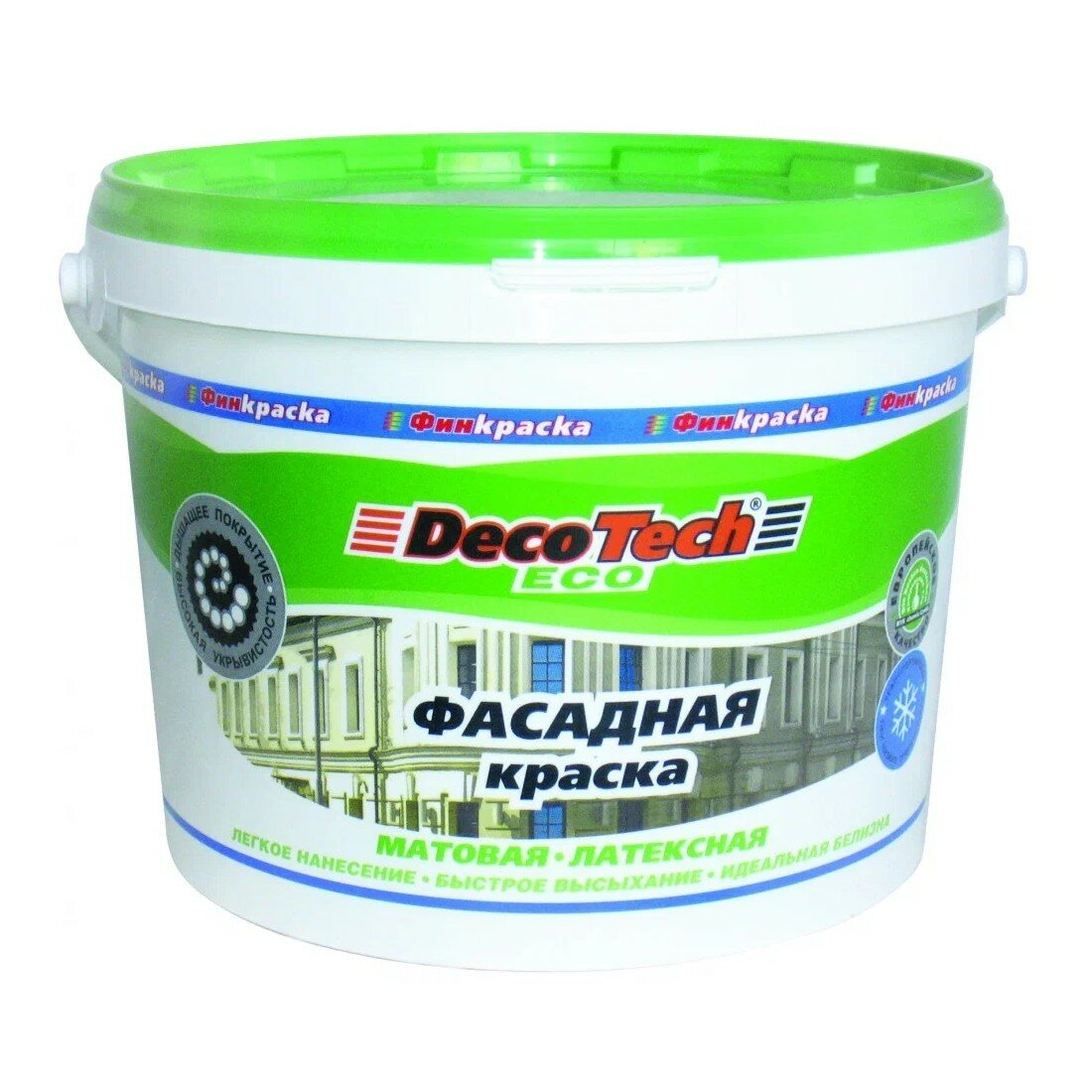 Фасадная краска DecoTech Eco, водоэмульсионная, быстросохнущая, белая, 14кг