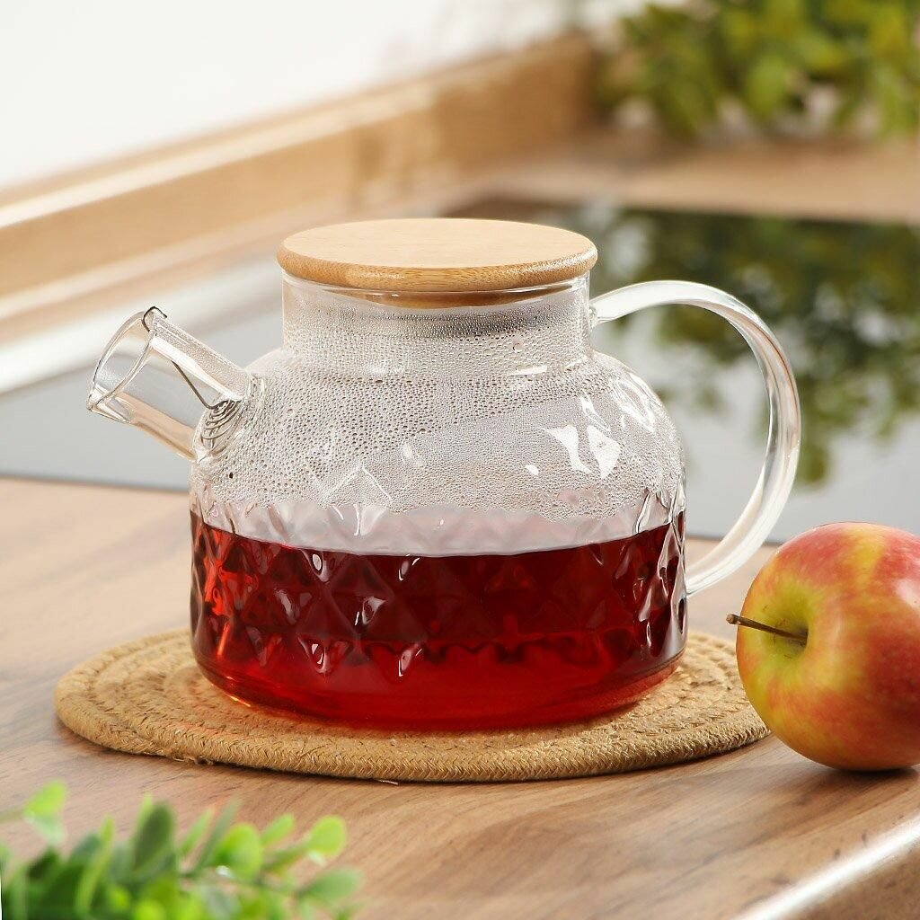 Чайник заварочный DANIKS стеклянный, 1 л, с ситечком, прозрачный