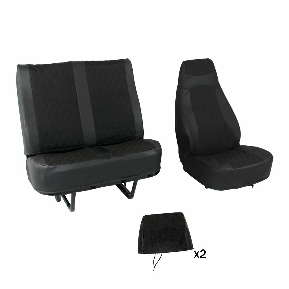 Чехлы автомобильные ГАЗ 3302 ГАЗель (3 места) (жаккард стеганый/ экокожа) черный арт. 9001031-0109