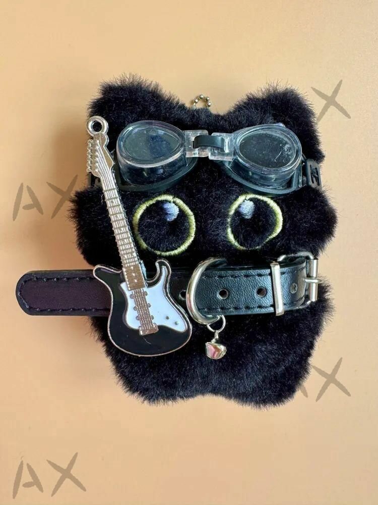 Мягкая игрушка Черный котик с гитарой