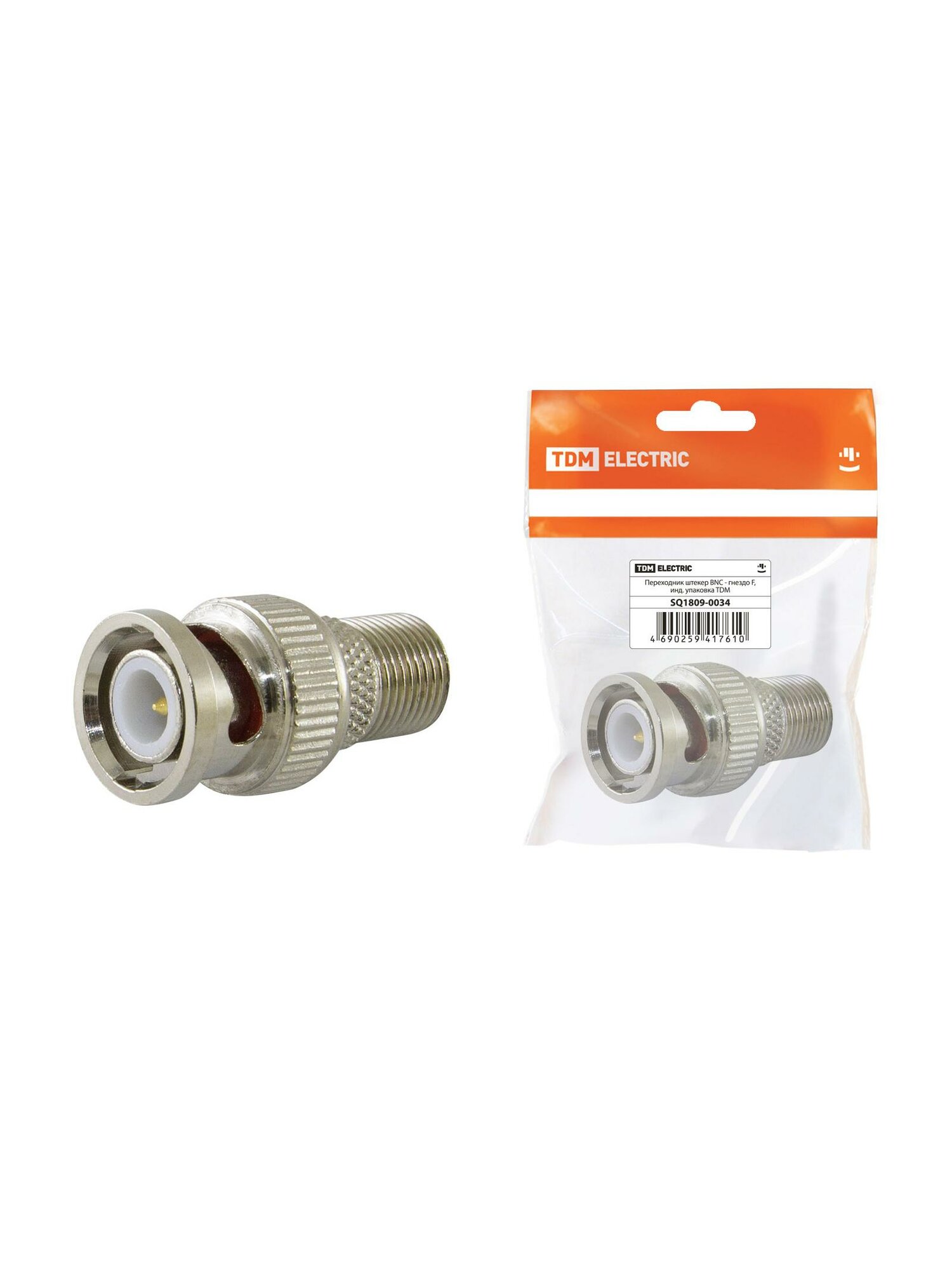 Переходник штекер BNC - гнездо F, инд. упаковка TDM {SQ1809-0034} (1 шт)