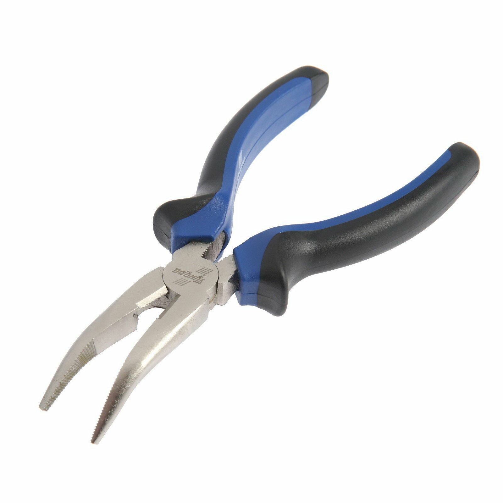 Длинногубцы изогнутые CrV, никелированные, двухкомпонентные рукоятки, 160 мм