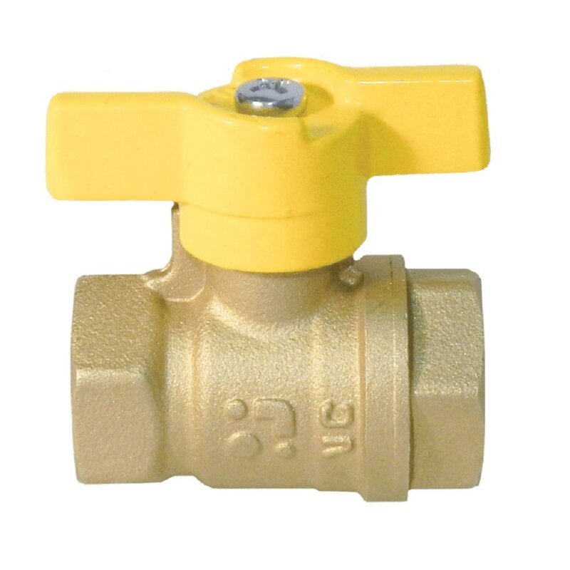 Кран шаровой Бологовского завода арматуры БАЗ, для газа, латунь, ремонтопригодный, Ду15, бабочка, жёлтый