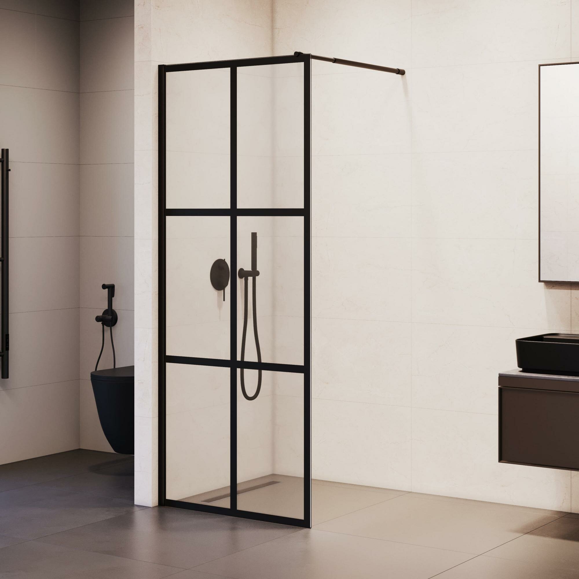 Душевая перегородка RGW Walk In WA-111B 90 411011109-84 профиль черный, стекло прозрачное