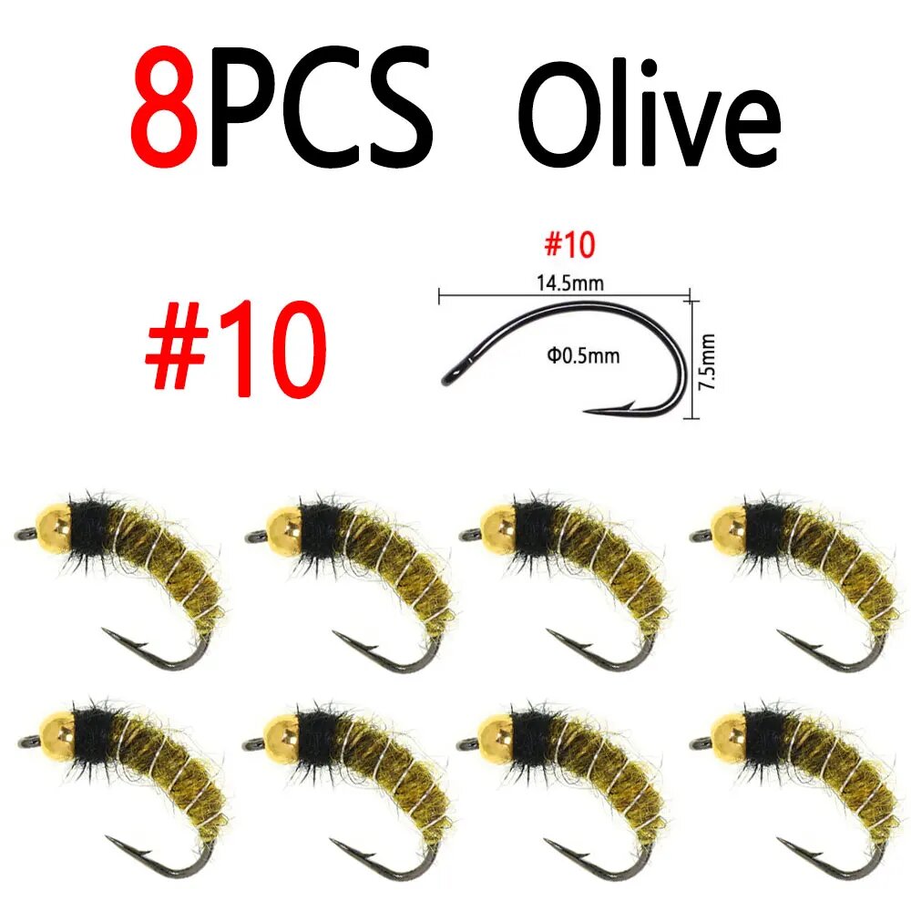 Bimoo Мухи для ловли рыбы Scud Nymph 8 шт. 8pcs Olive Size 10