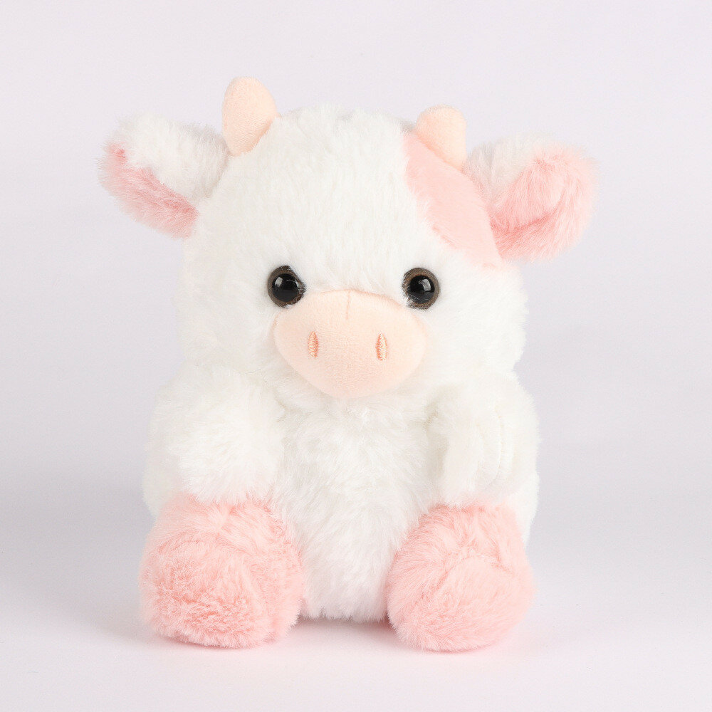 Fun and friendly cow stuffed animal plush toy available in four colors for kids