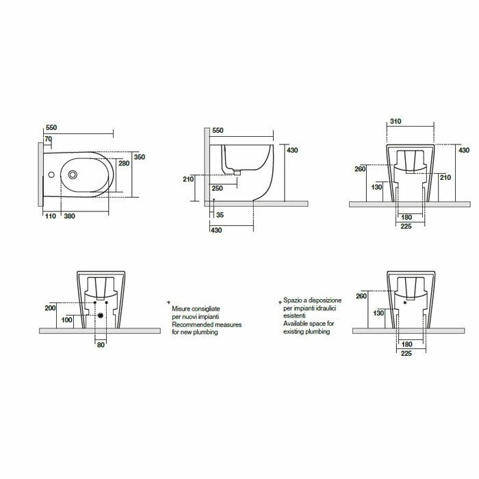 Kerasan Nolita Биде напольное с 1 отв. под смеситель 55х35 см, креплениями WB5N цвет черный матовый 532031*1