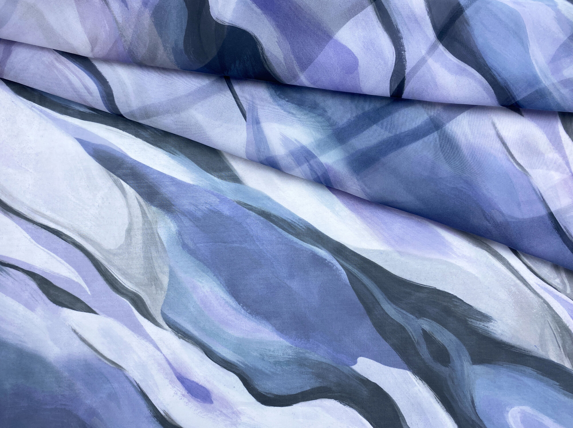 Ткань Шифон фиолетово-белый с принтом разводы 24109