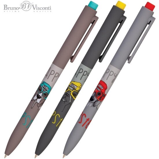 Ручка шариковая автоматическая Bruno Visconti "FunClick", синяя, "Псы на стиле", ассорти, линия письма 0,5 мм, 20-0297/08