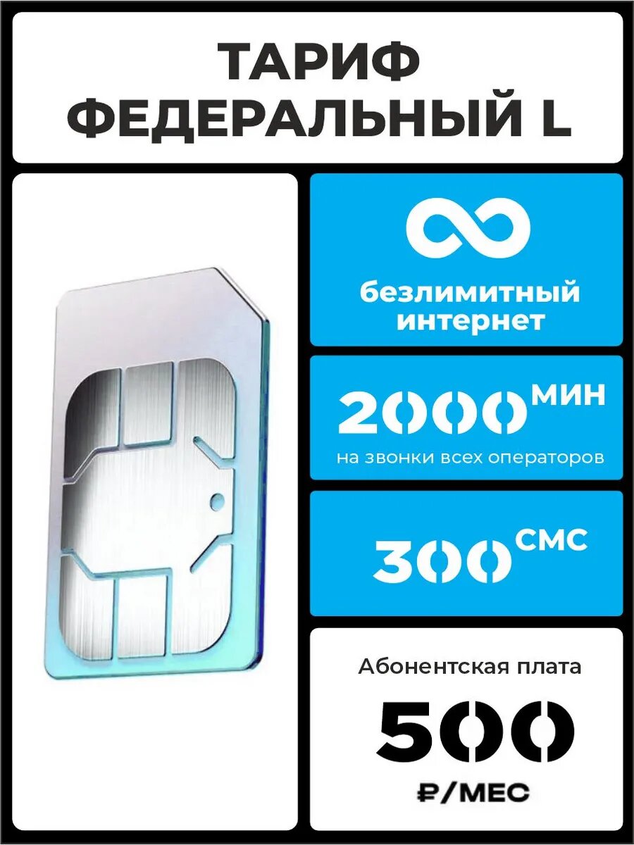 SIM-карта Tele2 — безлимитный интернет, 2000 минут и 300 SMS | 500 ₽/мес, федеральный тариф