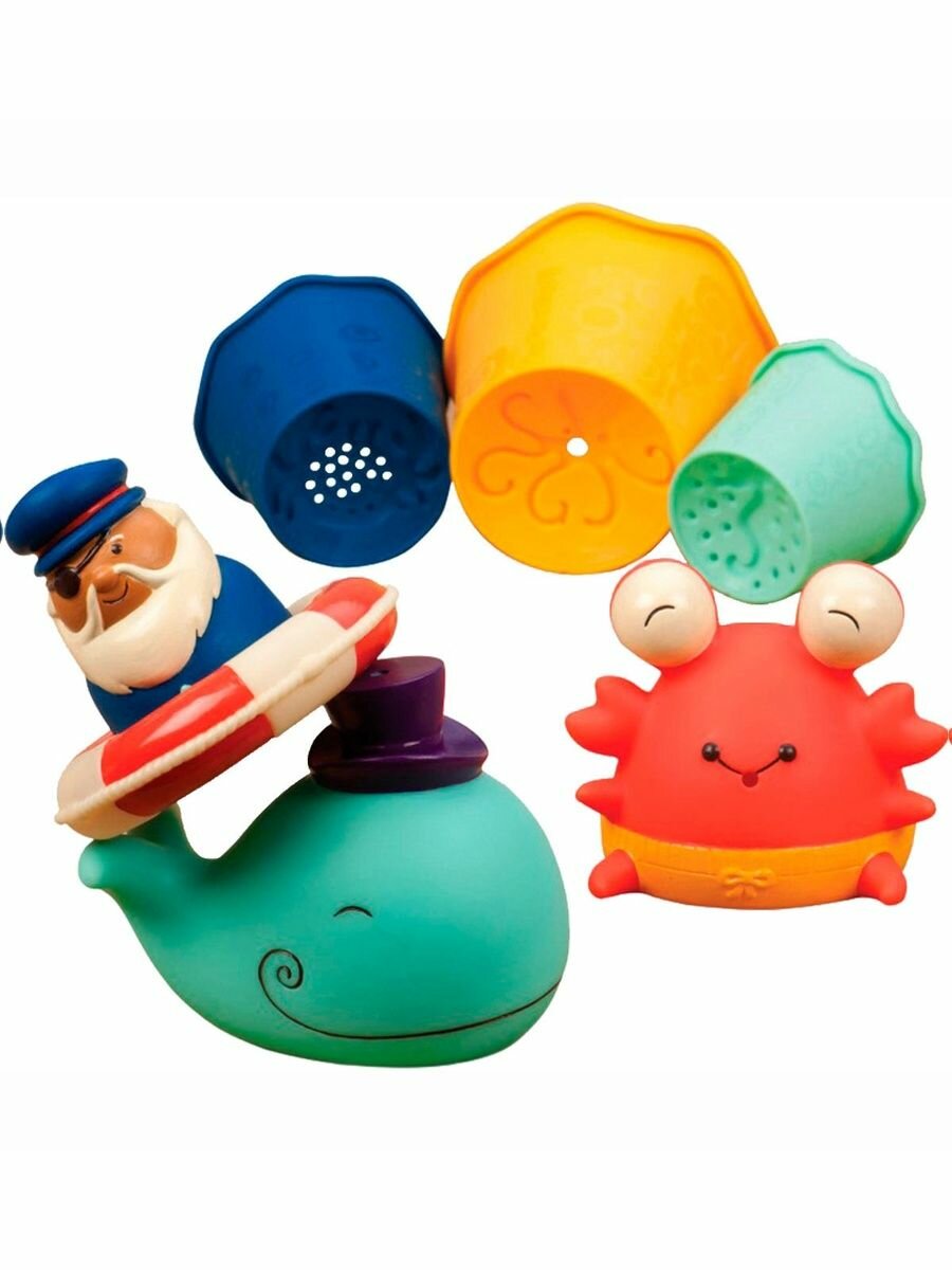 BATTAT Набор игрушек для ванной Давай плескаться с контейнером, лодкой и брызгалками для детей от 1 года