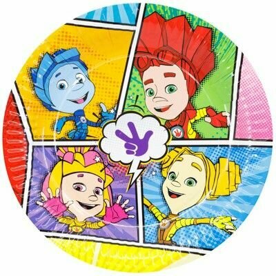 Бумажная тарелка весёлая затея Фиксики Комиксы, 23 см, 6 шт