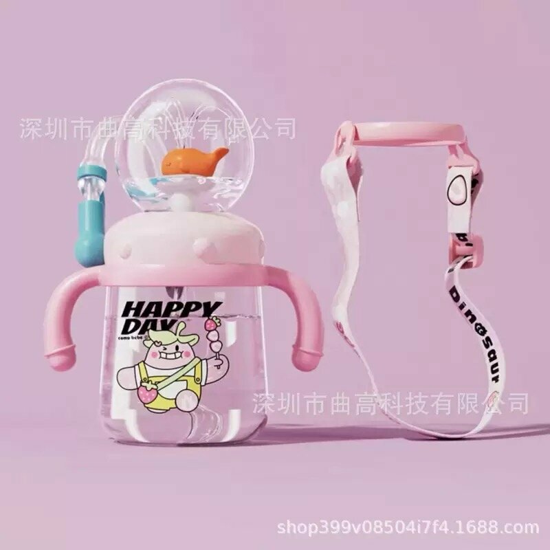 Детский стаканчик для питья с силиконовой трубочкой и ручкой, детская бутылочка для кормления и объем воды 220 мл.