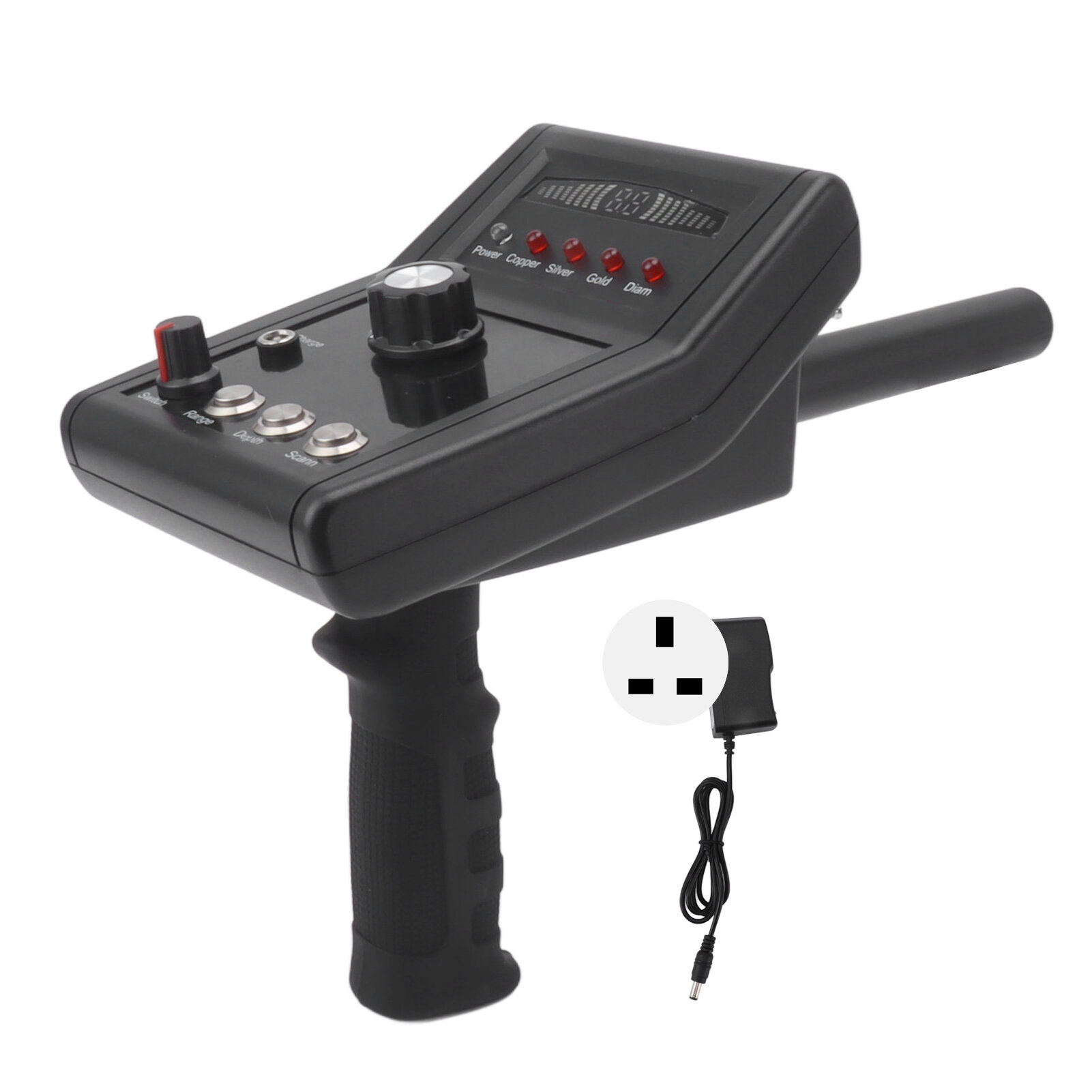 Металлоискатель с ЖК-дисплеем дальность 1000 м, чувствительность к золоту и серебру (UK Plug, 100-240V)