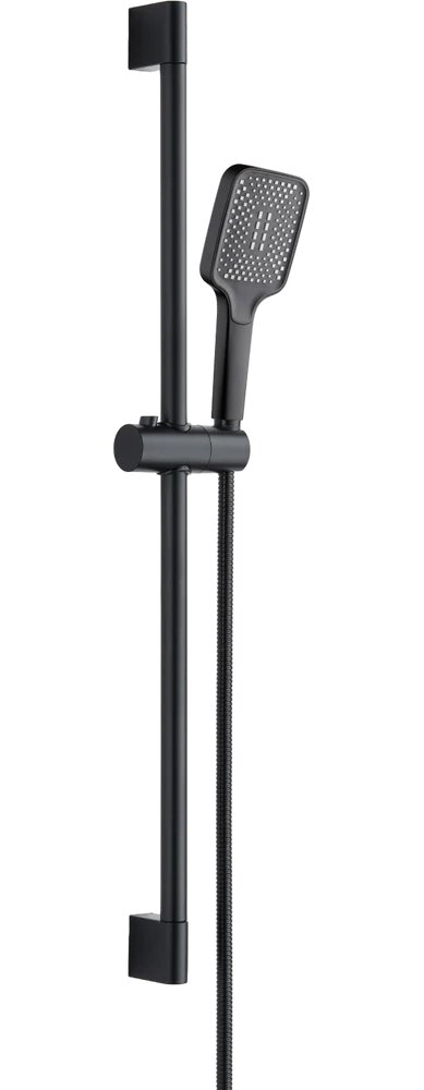 Душевой гарнитур Orange OS142b черный, матовый, из нержавеющей стали, лейка для душа со шлангом и штангой, с функцией экономии воды