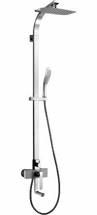 Душевая стойка Lemark Melange LM4962CW со смесителем, хром, белая, глянцевая, с тропическим душем, с изливом, с лейкой, душевая система, латунная, рычаг сбоку